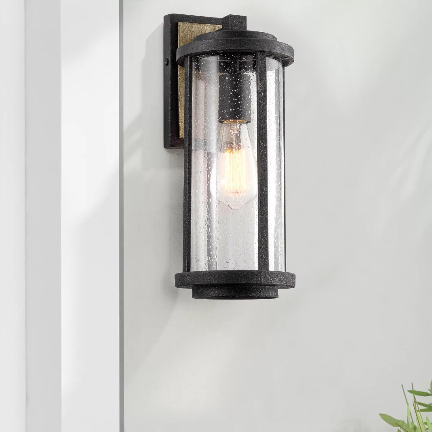 17 Stories Kira Home Milo 15" Rustic Outdoor Wall Sconce, Weatherproof Seeded Glass Shade ...